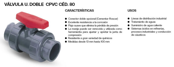 VALVULA U. DOBLE CPVC CED. 80 - Distribuidora de PVC
